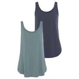 Longtop Lascana "mit gerundetem Saum", Damen, Gr. 48/50, bunt (mint, navy), Single Jersey, Obermaterial: 95% Viskose (LENZING&trade; ECOVERO&trade;), 5% Elasthan, unifarben, Basic, bequem Po-bedeckend, Rundhals, Tops Longtop, aus weichem Viskose-Stretch, Topseller