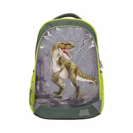 Rucksack Depesche "Schulrucksack Dino World 44 x 33 cm grau-gr&uuml;n", Jungen, Gr. B/H/T: 33cm x 19,5cm x 44cm, bunt (grau, gr&uuml;n), Polyester, Rucks&auml;cke Rucksack