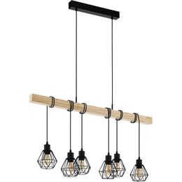 Eglo Pendelleuchte "TOWNSHEND 5", braun (braun, schwarz), 6, Leuchten, Vintage Pendelleuchte, Industrial, Retro Lampe aus Stahl und Holz, E27, Pendelleuchte