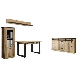 Schrank-Set Home Affaire "SHERWOOD", braun (old style hell dekor), B:352cm H:200cm T:60cm, Kastenm&ouml;bel-Sets, B&uuml;rom&ouml;bel-Set, B&uuml;rom&ouml;bel Set in Holz Dekor, mit Scheunentorbeschlag aus Metall