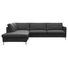 Ecksofa FLEXLUX "Fiore, L-Form", schwarz (deep schwarz), B:266cm H:85cm T:225cm, 100% Echteder, Sofas, Ecksofa, schmale Armlehnen, Kaltschaum, F&uuml;&szlig;e Alu+ Eiche