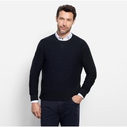 Rundhalspullover OLYMP "OLYMP Strick Casual", Herren, Gr. XXL, blau (marine), Obermaterial: 100% Baumwolle, schmal, Rundhals, Pullover Rundhalspullover, mit modischem Strukturmuster