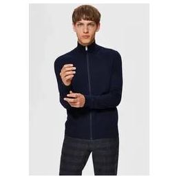 Strickjacke Selected "SLHBERG FULL ZIP CARDIGAN NOOS", Herren, Gr. S, blau (navy blazer), Strick, Obermaterial: 100% Baumwolle, unifarben, normal, hoch geschlossener Ausschnitt, Rippb&uuml;ndchen, Strickjacken Strickjacke