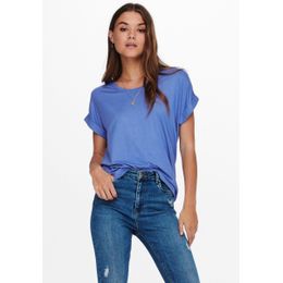 T-Shirt Only "ONLMOSTER &ndash; Kurzarmshirt mit Aufschlag und klassischem Look", Damen, Gr. XS, blau (blau yonder), Jersey, Obermaterial: 75% Viskose, 20% Polyester, 5% Elasthan, unifarben, regular fit normal, Rundhals, mit Aufschlag, Shirts T-Shirt, Viskosemischung, regular fit, Topseller