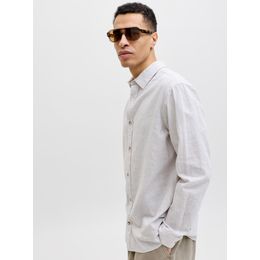 Jack & Jones Langarmhemd JACK & JONES "JJESUMMER LINEN BLEND SHIRT L/S SN 2PKMP", Damen, Gr. XXL, N-Gr, crockery pack:with infinity stripes, Web, Obermaterial: 80% Baumwolle, 20% Leinen, unifarben, Hemden Langarmhemd