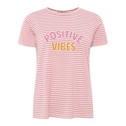 T-Shirt Zwillingsherz "Positive Vibes", Damen, Gr. M, hellrosa, Web, Obermaterial: 95% Viskose, 5% Elasthan, bestickt, geringelt, bequem h&uuml;ftbedeckend, Rundhals, gerader Abschluss, Shirts T-Shirt, gestickter Statement Schriftzug, Rundhals