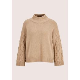 Madeleine Mode Stehkragenpullover MADELEINE "Strickpullover Eleganter Wollpullover mit Zopfmuster", Damen, Gr. 48, beige, Obermaterial: 100% Schurwolle WV., Modern, gerade, Pullover Stehkragenpullover, Kunstvolles Zopfmuster