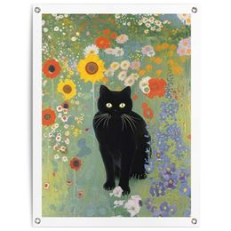 Poster Reinders "Catfield", bunt (farbe bild(er): mehrfarbig), B:60cm H:80cm T:0,1cm, Bilder, Poster, Garten - Blumen - Schwarze Katze - Mehrfarbig - Leinwand - Kunst