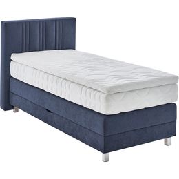 Boxspringbett, blau (navy), B:105cm L:210cm, Bezug: 100% Polyester;Polsterung: 100% Polyester, Westfalia Schlafkomfort, Komplettbetten, Boxspringbett, wahlweise mit Bettkasten und Topper