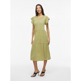 Sommerkleid Vila "VISUMMER S/S MIDI DRESS - NOOS", Damen, Gr. XXL (44), N-Gr, gr&uuml;n (sage), Jersey, Obermaterial: 50% Baumwolle, 50% Polyester, unifarben, loose fit, Rundhals, Kleider Sommerkleid