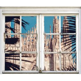 Wandsticker queence "Kathedrale", beige (natur), B:40cm H:60cm T:0,1cm, Wandtattoos, Wandsticker, Wandsticker, Wandbild, selbstklebend, 3D, Fenster