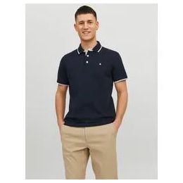 Jack & Jones Poloshirt JACK & JONES "JJEPAULOS POLO SS NOOS", Herren, Gr. M, blau (navy blazer detail:play), Jersey, Obermaterial: 100% Baumwolle, unifarben, slim fit normal, Rundhals, Shirts, Baumwolle, slim fit