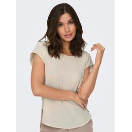 Kurzarmbluse Only "ONLVIC &ndash; feminines Blusenshirt in lockerer Form", Damen, Gr. 40, gelb (moonbeam), Web, Obermaterial: 97% Polyester, 3% Elasthan, unifarben, regular fit Po-bedeckend, Rundhals, Blusen, Materialmix, regular fit