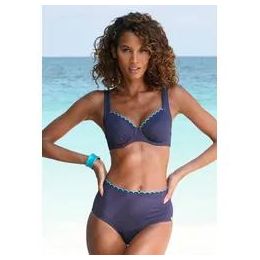 Highwaist-Bikini-Hose Lascana "Camilla", Damen, Gr. 38, N-Gr, blau (navy, t&uuml;rkis), Polyamid, kontrastfarbene Details, unifarben, Badehosen, mit Farbkontrast