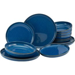 Tafelservice Creatable "Teller Set, Geschirr-Set Atlantico", bunt (kobalt, blau), 12 Stk., Steinzeug, Geschirr-Sets, Tafelservice, Service, mit Kobalt-Blau-Reaktivglasur, 12 Teile, f&uuml;r 4 Personen