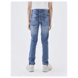 Slim-fit-Jeans name it "NKMTHEO XSLIM SWE JEANS 3113-TH NOOS", Jungen, Gr. 146, N-Gr, blau (denim blau), Denim/Jeans, Obermaterial: 70% Baumwolle, 27% Polyester, 3% Elasthan, unifarben, slim fit lang, Jeans Slim-fit-Jeans