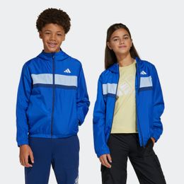 Windbreaker adidas Sportswear "TIBERIO KIDS", Damen, Gr. 164, wei&szlig; (royal blau, glow blau, dunkelblau, wei&szlig;), Obermaterial: 100% Polyester, Jacken Windbreaker