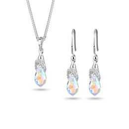 Ohrring und Ketten Set Elli "Schmuckset Tropfen Wei&szlig; 925 Sterling Silber, mit Kristallen von Swarovski" Gr. 45, wei&szlig;, Schmuck_Sets, Damen, 45, Ohrring und Ketten Set