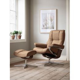 Fu&szlig;hocker stressless "Mayfair", braun (latte batick), B:55cm H:41cm T:39cm, Leder BATICK: BATICK ist ein leicht korrigiertes, durchgef&auml;rbtes und genarbtes M&ouml;belleder, bei dem die meisten Unebenheiten und Spuren in der Regel entfernt wurden., Hocker, Fu&szlig;hocker, mit Cross Base, Gr&ouml;&szlig;e S, M & L, Holzakzent Braun