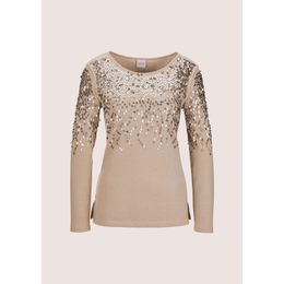 Madeleine Mode Langarmshirt MADELEINE "Sweatshirt Glitzeroberteil mit funkelnden Details", Damen, Gr. 42, gold (berber, goldfarben), Obermaterial: 60% Polyester PES. 24% Viskose CV. 16% metallisierte Fasern MTF., Modern, normal, Shirts Langarmshirt, Glanzeffekte durch Pailletten