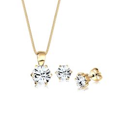 Ohrring und Ketten Set Elli "Schmuckset Stecker und Kette Rund 925 Sterling Silber, mit Kristallen von Swarovski" Gr. 45, gold, Schmuck_Sets, Damen, 45, Ohrring und Ketten Set