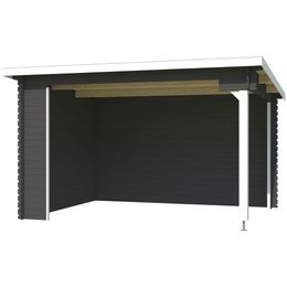 Gartenhaus Lasita Maja "Unterstand/Lounge Buffalo 380", grau (carbongrau), ohne Dacheindeckung, Holzwerkstoff, Gartenh&auml;user, Gartenhaus, Unterstand / Lounge 28mm, Fundamentmass 3800x2750, Carbongrau