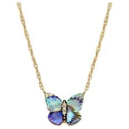 Kette mit Anh&auml;nger Fossil "Schmuck Geschenk Edelstahl Halskette Sutton Schmetterling", bunt (gelbgoldfarben, schwarz, kristallwei&szlig;, multicolor, perlmuttfarben), Halsketten, Damen, Edelstahl, L: 46 B: 1mm, mit Glasstein - mit Abalone-Perlmutt, B:1mm