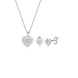 Ohrring und Ketten Set Elli "Schmuckset Herz Wei&szlig; 925 Sterling Silber, mit Kristallen von Swarovski" Gr. 45, wei&szlig;, Schmuck_Sets, Damen, 45, Ohrring und Ketten Set