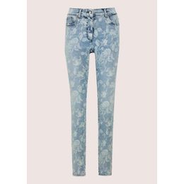 Madeleine Mode Regular-fit-Jeans MADELEINE "Jeans Schlanke Five-Pocket mit Unikat-Print", Damen, Gr. 40, N + K Gr, blau, Obermaterial: 84% Baumwolle CO. 13% Polyester PES. 3% Elasthan EL., Jeans Regular-fit-Jeans