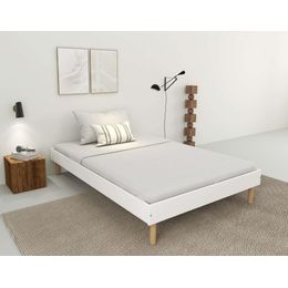 Bett OTTO HOME "Dagmar, Bettgestell, Futonbett, F&uuml;&szlig;e aus Massivholz", wei&szlig; (wei&szlig;, natur), B:144,5cm H:37cm L:204cm, Betten, Bett, mit festen Latten aus massiver Kiefer, belastbar mit 200KG