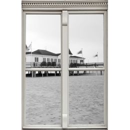 Wandsticker queence "Strandhaus", wei&szlig;, B:40cm H:60cm T:0,1cm, Wandtattoos, Wandsticker, Wandsticker, Wandbild, selbstklebend, 3D, Fenster