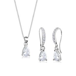 Ohrring und Ketten Set Elli "Schmuckset Ohrh&auml;nger Anh&auml;nger mit Zirkonia Tropfen aus 925 Sterling Silber" Gr. 45, wei&szlig;, Schmuck_Sets, Damen, 45, Ohrring und Ketten Set