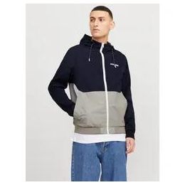 Jack & Jones Blouson JACK & JONES "JJERUSH mit Kapuze", Herren, Gr. L, wei&szlig; (sky captain detail:wei&szlig;, light grau melange blocking), Web, Obermaterial: 100% Polyester, meliert, slim fit normal, ohne Ausschnitt, Rippb&uuml;ndchen, Jacken Blouson, Kunstfaser, regular fit