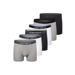 Boxershorts Camano "Boxershort Men comfort BCI Cotton Boxershorts 6p in Box 6er Pack", Herren, Gr. XXL, bunt (schwarz, wei&szlig;, grau), Obermaterial: 95% Baumwolle CO. 5% Elasthan EL., Unterhosen Boxershorts