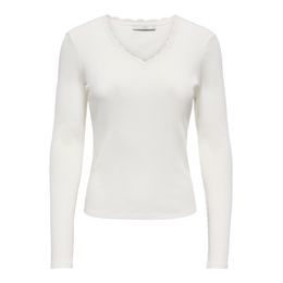 V-Shirt Only "ONLSARA SHARAI L/S V-NECK TOP JRS", Damen, Gr. L, cloud dancer, Jersey, Obermaterial: 94% Baumwolle, 6% Elasthan, unifarben, slim fit normal, V-Ausschnitt, Shirts V-Shirt, Baumwollmischung, slim fitregular fit