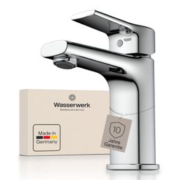 Waschtischarmatur WASSERWERK "WT 13", silber (chrom), B:5,5cm H:16cm T:15,5cm, Messing, Armaturen, Waschtischarmatur, inkl. Popup, wassersparend
