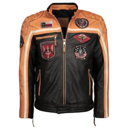 Lederjacke Top Gun "Lederjacke TGJ1005", Herren, Gr. L, schwarz (schwarz, orange, sanftes wei&szlig;), Obermaterial: 100% Lammleder LEL. Futter: 100% Baumwolle CO., Jacken Lederjacke