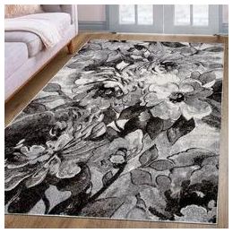 Teppich OTTO HOME "Almrose" Gr. 8, grau, B:280cm H:9mm L:380cm, Kunstfaser, Teppiche, Teppich, mit besonders weichem Flor, Blumen Muster, florales Design, Kurzflor