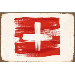 Metallbild queence "SCHWEIZ FLAGGE", rot (farbe bild(er): rot, wei&szlig;), B:30cm H:20cm T:0,5cm, Metall, Stahl, Bilder, Metallbild, Blechschilder