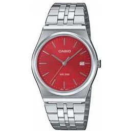 Quarzuhr, silber (silberfarben, rot), CASIO TIMELESS COLLECTION, Armbanduhren, Damen, Quarzuhr, Armbanduhr, Herrenuhr, Damenuhr, Jugendliche, Datum, Edelstahlarmband