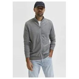 Strickjacke Selected "SLHBERG FULL ZIP CARDIGAN NOOS", Herren, Gr. XL, grau (medium grau melange), Strick, Obermaterial: 100% Baumwolle, meliert, normal, hoch geschlossener Ausschnitt, Rippb&uuml;ndchen, Strickjacken Strickjacke