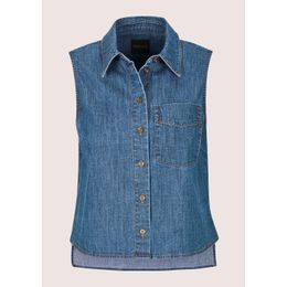 Madeleine Mode Hemdbluse MADELEINE "Jeansbluse Modernes Denimtop mit Hemdkragen", Damen, Gr. 40, blau, Obermaterial: 98% Baumwolle CO. 2% Elasthan EL., Modern, schmal, Blusen Hemdbluse, Bluse mit Brusttasche und R&uuml;cken l&auml;nger als Vorderteil