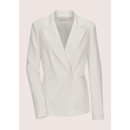 Madeleine Mode Jackenblazer MADELEINE "Blazer Eleganter Zweireiher mit Reverskragen", Damen, Gr. 42, wei&szlig; (wollwei&szlig;), Obermaterial: 70% Lyocell CLY. 30% Leinen LI., Modern, Blazer Jackenblazer, &Auml;rmel mit Schlitz