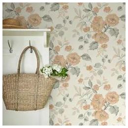 Vliestapete Laura Ashley "Alyworth Trail Apricot", orange, B:0,52m H:10m L:10m, Vlies, Tapeten, 10mx52cm (ca. 5m2)