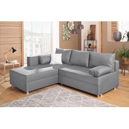 Ecksofa Home Affaire "Italia L-Form", grau (hellgrau), B:217cm H:80cm T:182cm, Struktur fein (100% Polyester);Microfaser PRIMABELLE(100% Polyester);Samtoptik (100% Polyester), Sofas, Ecksofa, mit Bettfunktion und Bettkasten, Federkern-Polsterung