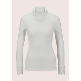 Madeleine Mode Langarmshirt MADELEINE "Rollkragenshirt Elegantes Basicshirt mit Spitze, Rollkragen", Damen, Gr. 48, wei&szlig; (wollwei&szlig;), Obermaterial: 74% Wolle mw. 10% Polyester PES. 9% Kaschmir WS. 2% diverse Faserarten dF. 2% Polyamid PA., Modern, normal, Shirts Langarmshirt, Spitzenbesatz am &Auml;rmelabschluss