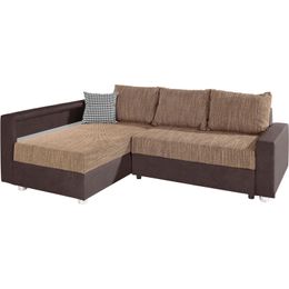 Ecksofa Collection AB "Relax L-Form", braun (dunkelbraun, cappucino), B:223cm H:84cm T:91cm, Zierkissen: 100%Polyester;Struktur (100% Polyester);Microfaser PRIMABELLE (100% Polyester);Kunstleder SOFTLUX / Struktur (80% Polyester, 20% Acryl);Microfaser PRIMABELLE (100% Polyester) / Struktur (80% Polyester, 20% Acryl), Sofas, Ecksofa, inklusive Bettfunktion, Federkern, wahlweise mit RGB-LED-Beleucht