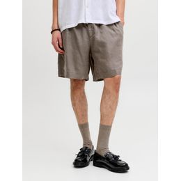 Jack & Jones Shorts JACK & JONES "JPSTBILL LAWRENCE LINEN SHORTS SRT LN", Herren, Gr. S, N-Gr, morel, Web, Obermaterial: 100% Leinen, unifarben, weit knielang, Hosen Shorts