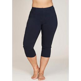 Caprileggings SANDGAARD, Damen, Gr. 42, N-Gr, blau (dunkelblau), Web, Obermaterial: 70% Viskose, 25% Nylon, 5% Elasthan, unifarben, slim fit kniebedeckend, Hosen Caprileggings, Sommerhose mit Elasthan und Schlitz