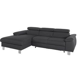 Ecksofa COTTA "Komaris L-Form, B: 244 cm", schwarz, B:244cm H:72cm T:166cm, Microfaser PRIMABELLE (100% Polyester);Kunstleder SOFTLUX(100%Polyurethan);Feinstruktur (100% Polyester);Kunstleder SOFTLUX/Struktur (100%Polyurethan, 90%Polyester, 10% Polyacryl), Sofas, Ecksofa, mit Kopfteilverstellung, optional Bettfunktion, Bettkasten & Licht